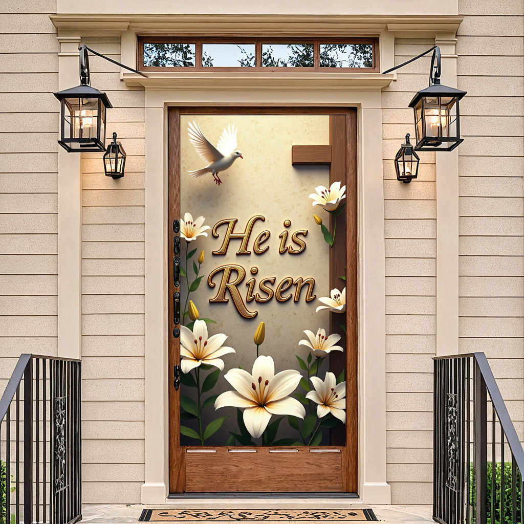 He Is Risen Backdrop Vertical Banner Easter Floral Display Religious ...