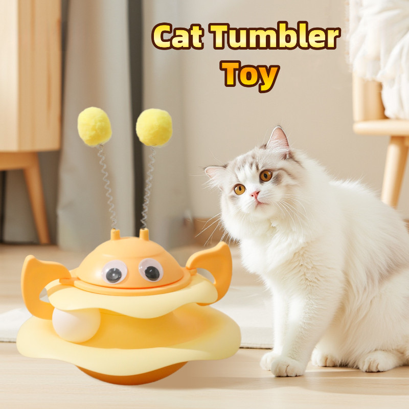 Cat Teaser Toy Rotating Toy Cat Tower Ball Spinning Cat Tumbler Mainan ...