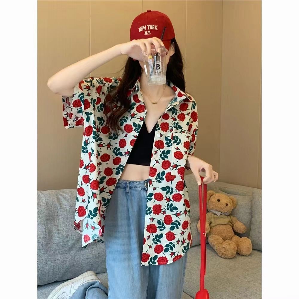 Retro Hong Kong Style Floral Short-sleeved Shirt Summer Design Niche ...