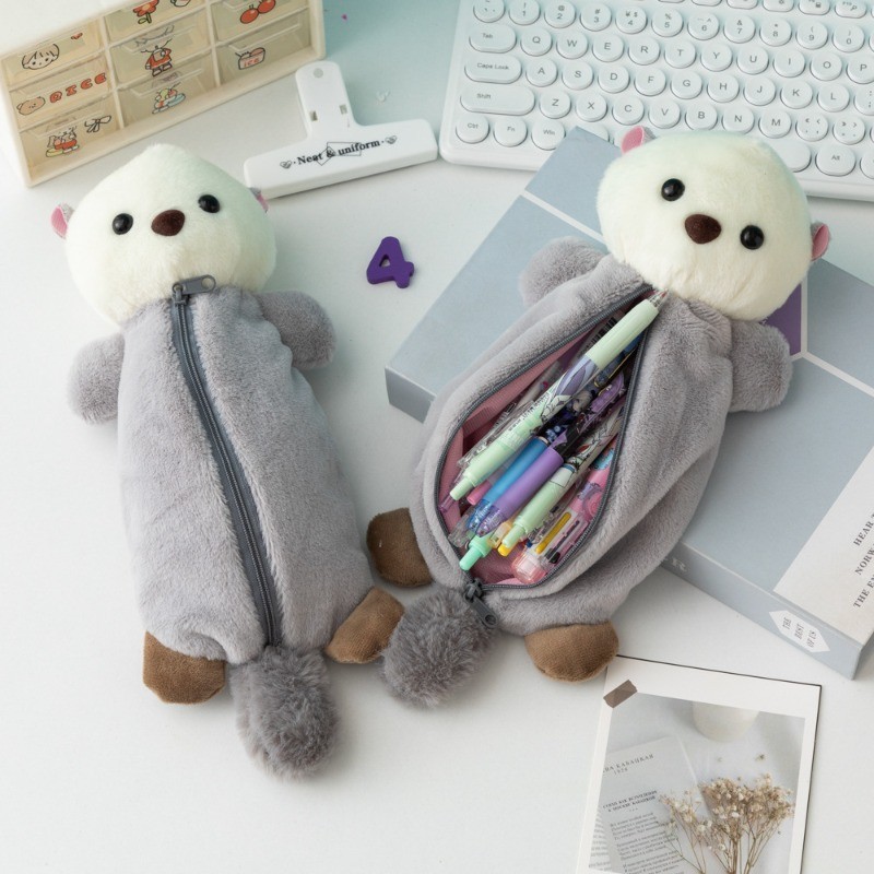 Sea Otter Plush Pencil Case Kawaii Stationery Pen Case Soft Winter ...