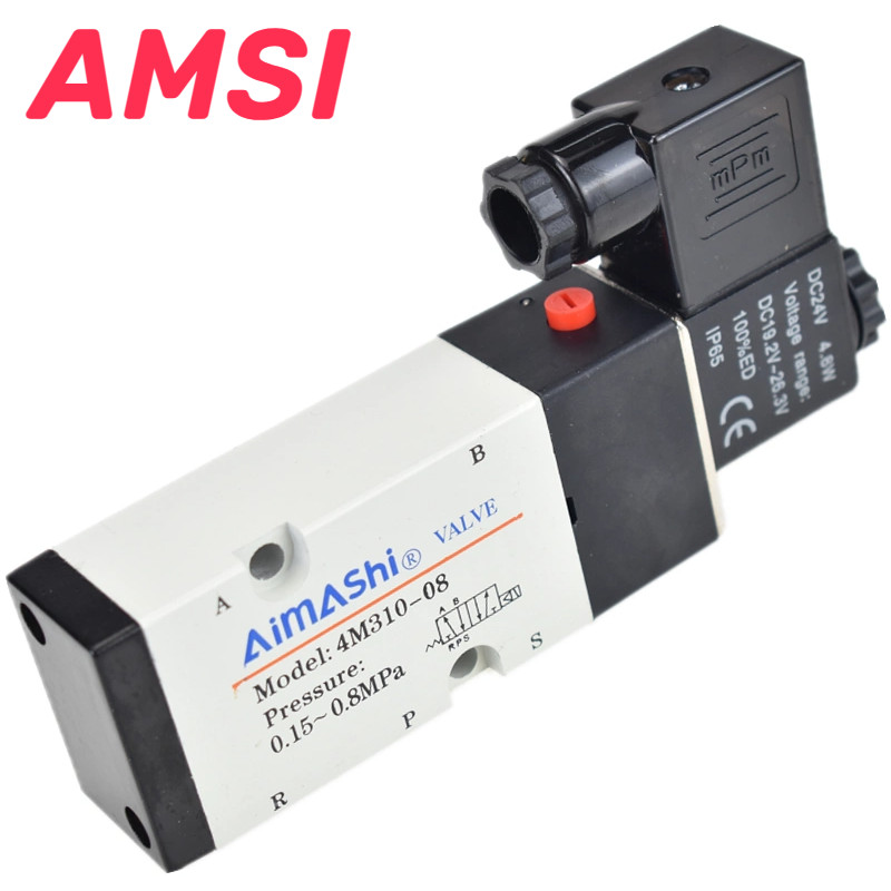Amsi 4M210-08 Solenoid Valve 4M310-08 4M310-10 4M410-15 2-Bit 5 Ventilation Valve 220V 24V ...