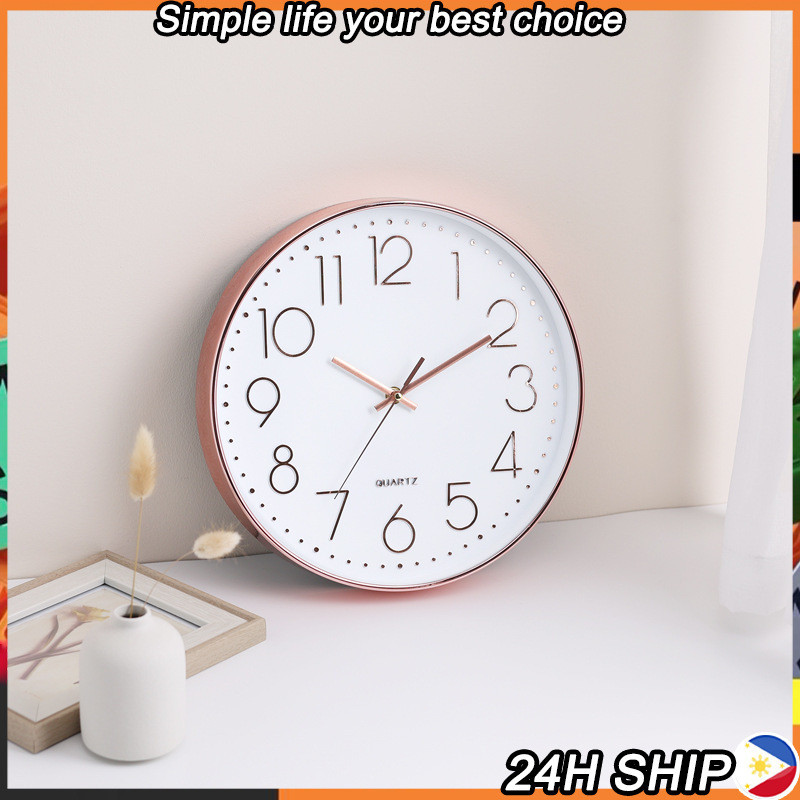 Quartz Clock 12 inches Modern Minimalist Style Silent Wall Clock Round ...