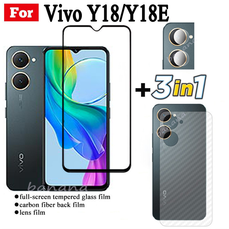 3 IN 1 Vivo Y18 Tempered Glass Film For Vivo Y38 Y100 Y03 Full Cover Screen Protector Glass ...