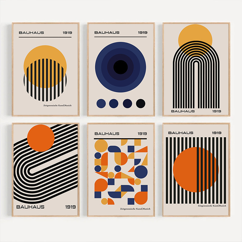 Modern Bauhaus Abstract Geometric Poster Color Block Lines Wall Art ...