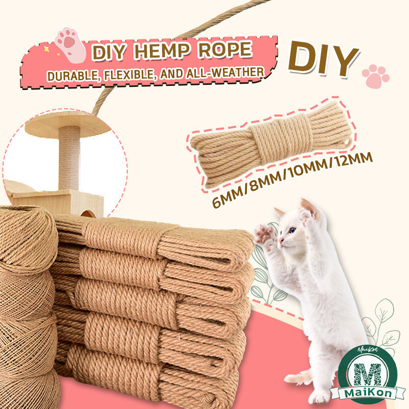 MaiKon 1m Twisted Craft Rope Natural Burlap Jute Twine Hemp Linen Cord ...