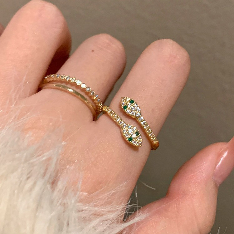 Ins Fashion Green Eye Zircon Snake Ring Gold Open Thin Ring | Shopee ...