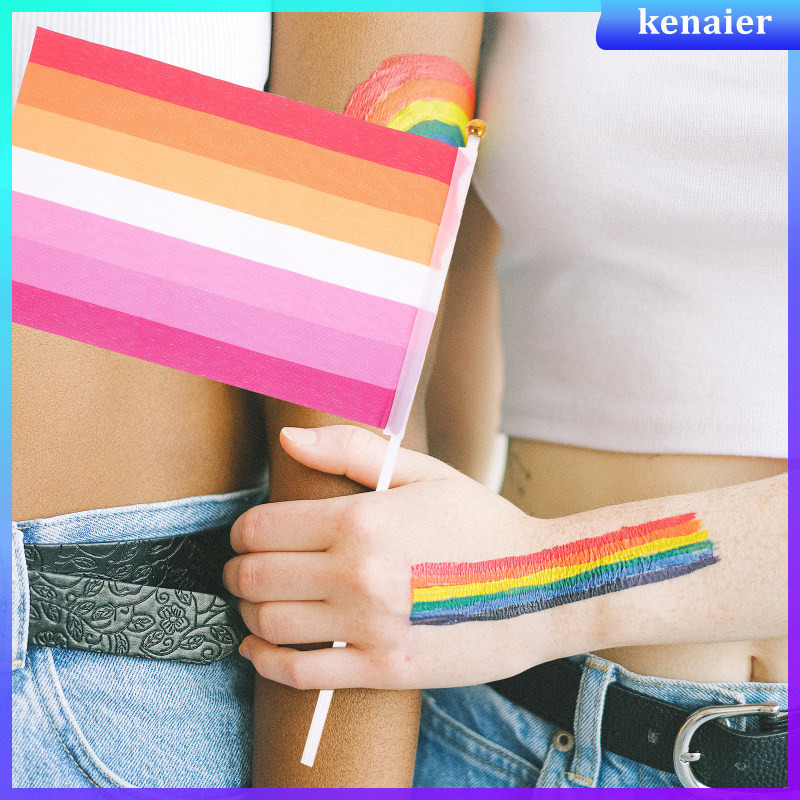 5Pcs Lesbian Pride Rainbow Flags Handheld Progress Pride Flags Hand Waving Flags Pride Flags ...