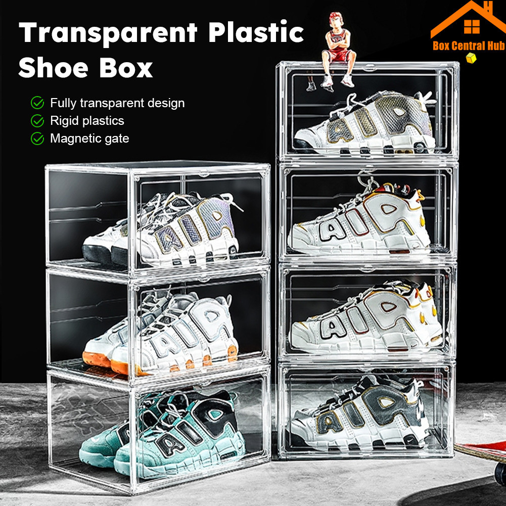 Transparent PP Shoe Box Display Wall Stackable Magnetic Suction Front ...