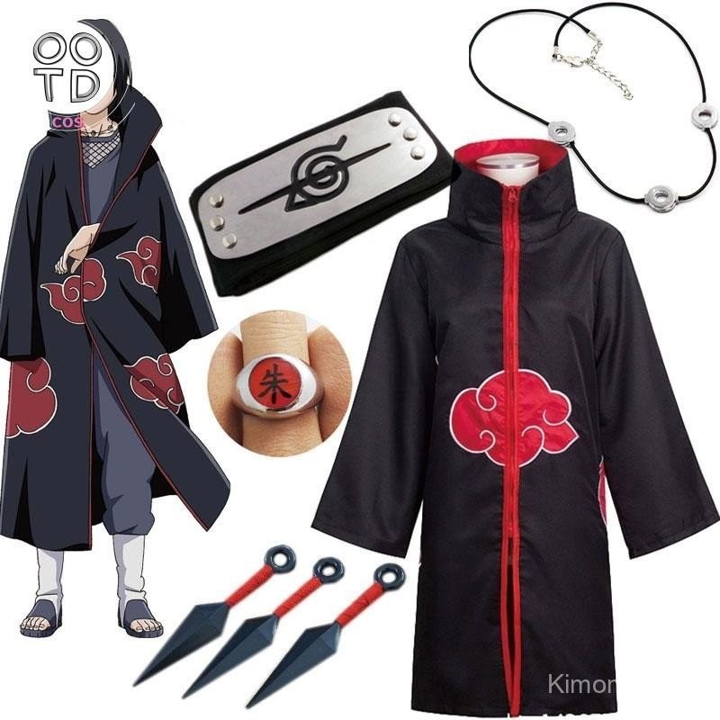 Naruto Cosplay Costume Akatsuki Cloak Uchiha Itachi Sharingan Headband ...