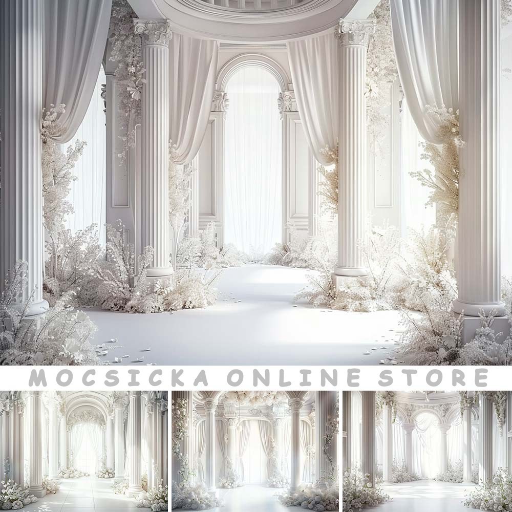 European Palace Castle Backdrop Photography Indoor White Columns ...