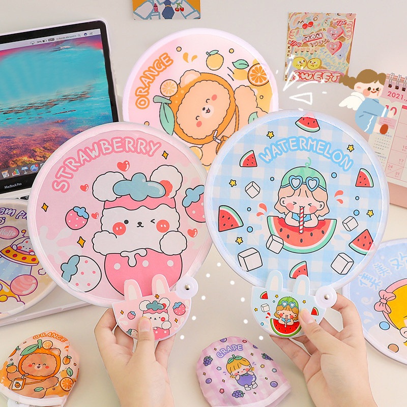 Foldable Cartoon Pattern Round Fan Summer Day Travel Portable Small ...