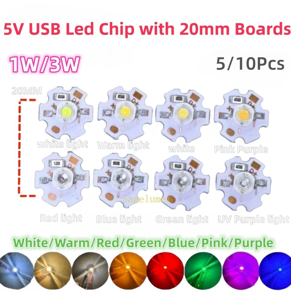 5/10Pcs 1W 3W 5V Led Light Beads with 20mm Lamp Board 5V USB LED Light ...