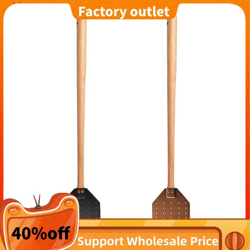 In 2PCS Leather Fly Swatter with Long Wood Handle Sturdy Flyswatter for ...
