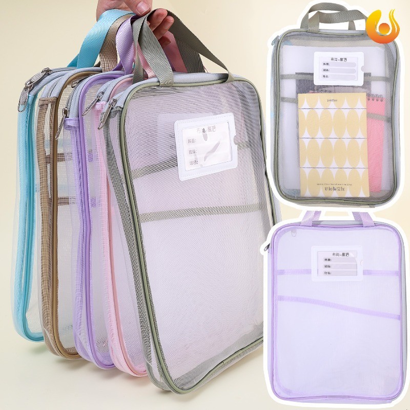 Stationery Storage Pouch- Double-layer Mesh Zipper Bag- Large Capacity ...