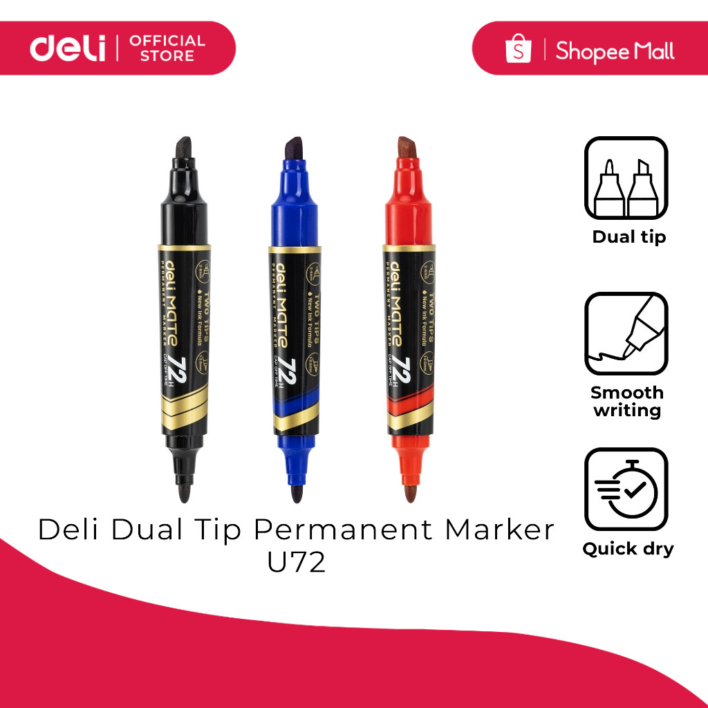 Deli U72 Dual Tip Permanent Marker | Shopee Philippines