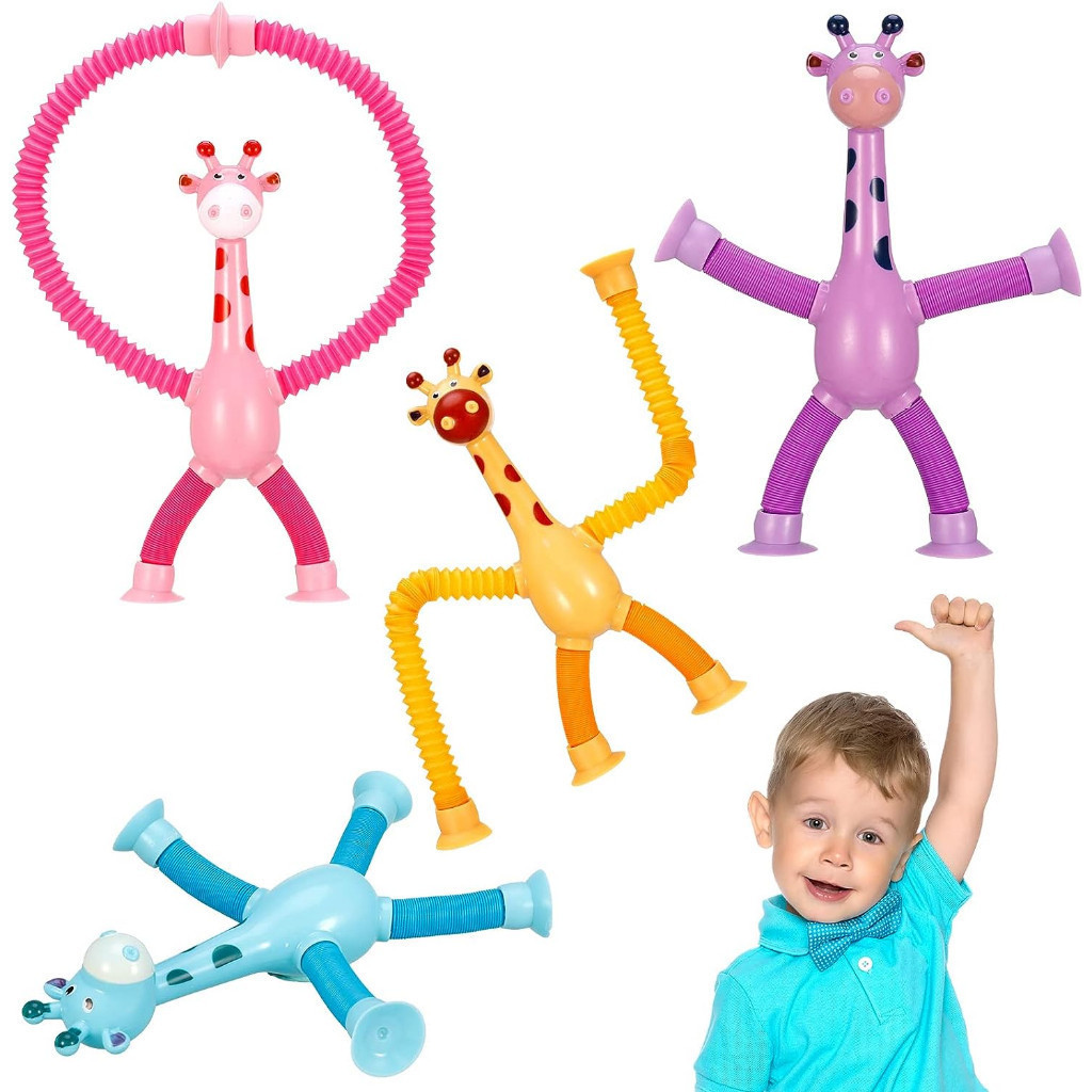 Telescopic Suction Cup Giraffe Toy Pop Tubes Mixed Animals Suction ...