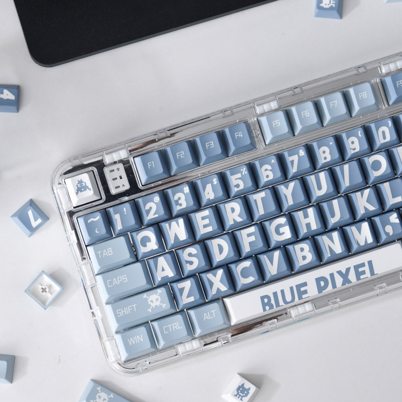 Blue Large Font Keycaps PBT Cherry Profile DIY Custom with Split Space ...