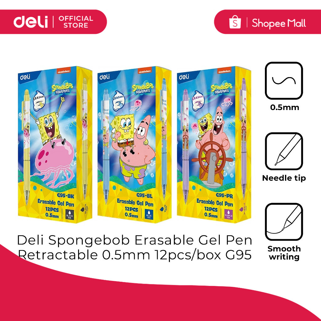 Deli G95 Spongebob Erasable Gel Pen Retractable 0.5mm 12pcs/box ...