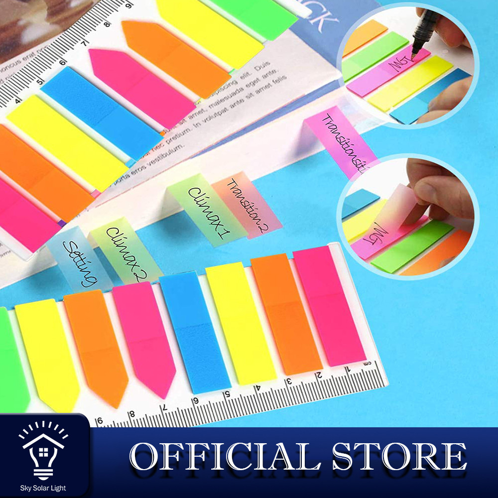 SKY Neon Colors Rectangle & Arrow Sticky Notes with Soft Ruler 12cm ...