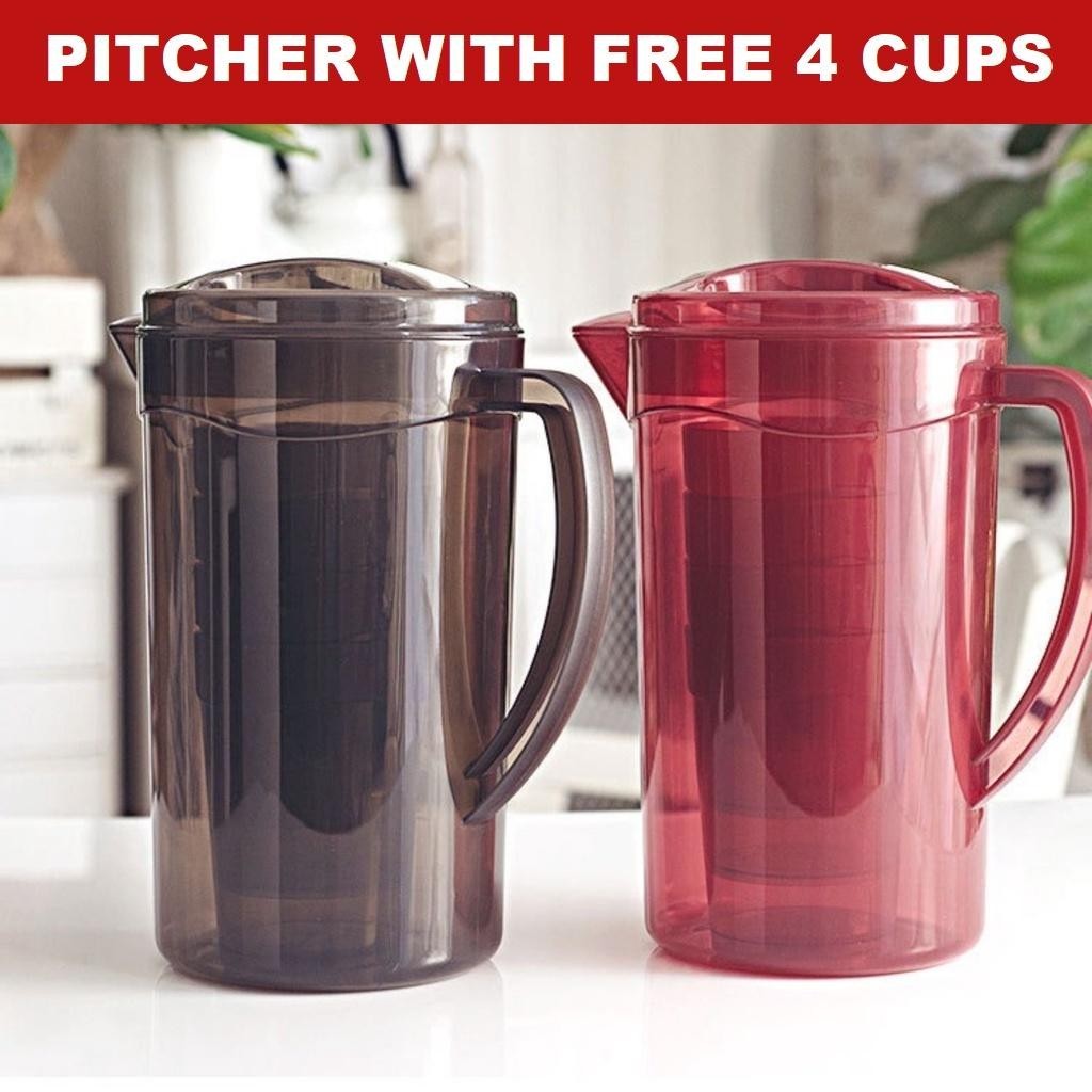Water Pitcher Set 4 Cups Large Juice Baso Fiberglass Container Jugs ...