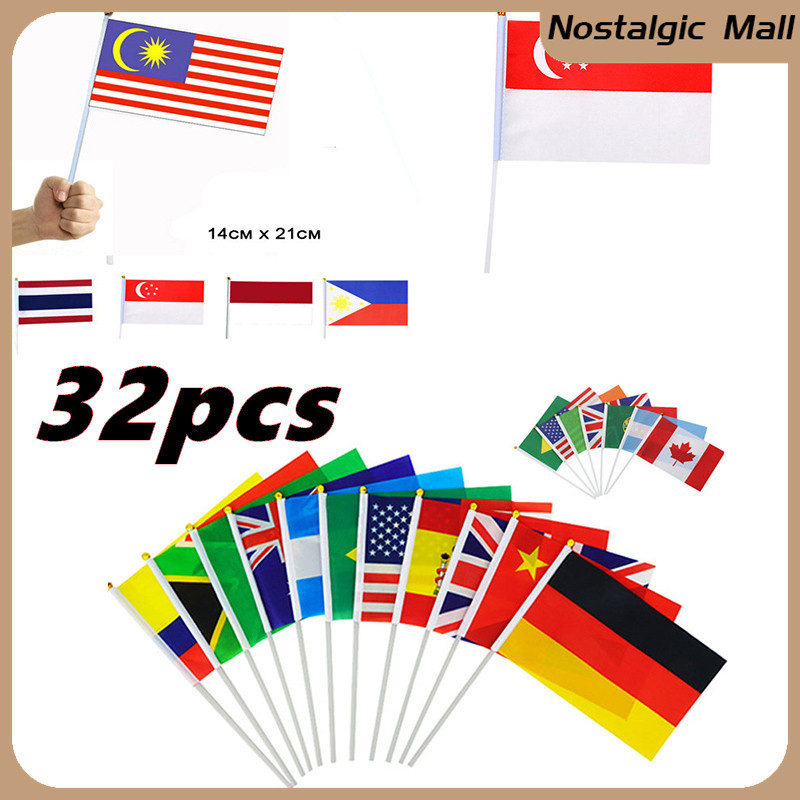 32pcs 14x21cm Min World Cup National Hand Flag World Country Hand Held ...
