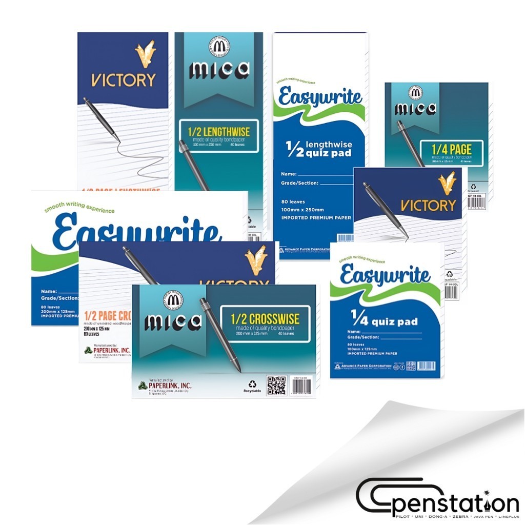 Easywrite Victory Ruled Pad Paper Quiz Pad 1/4 1/2 crosswise 1/2 ...