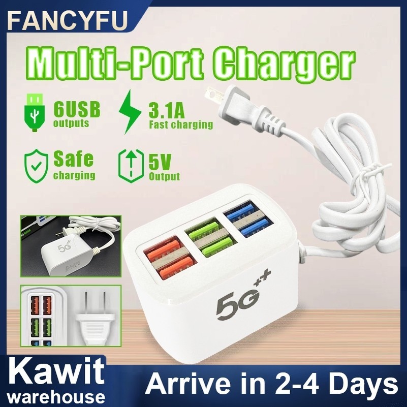 6USB Charger AC 220v input 5v output quick charger auto-id 3.1A fast ...