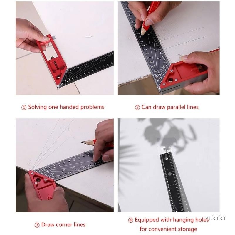 Kiki Multi-Angles Measuring Ruler 12 Combination Framing Square Ruler with Marking Hole ...