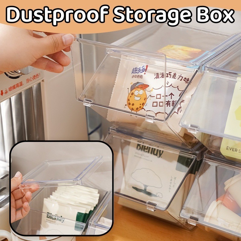 Transparent Square Storage Box Flip-top Storage Front Open Desktop ...