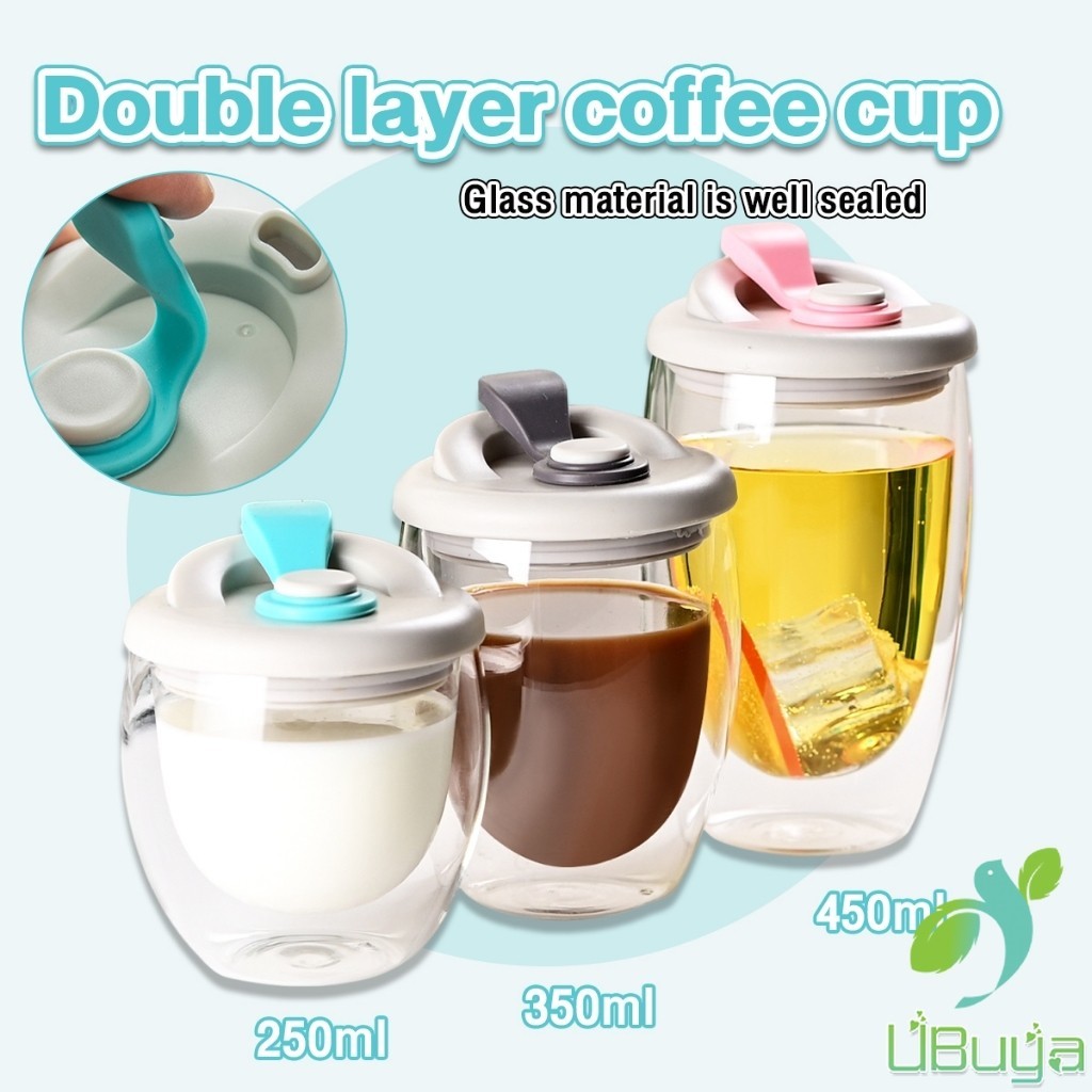 UB. 250ml 350ml 450ml Double Wall Coffee Cup with Lid Coffee Cup ...