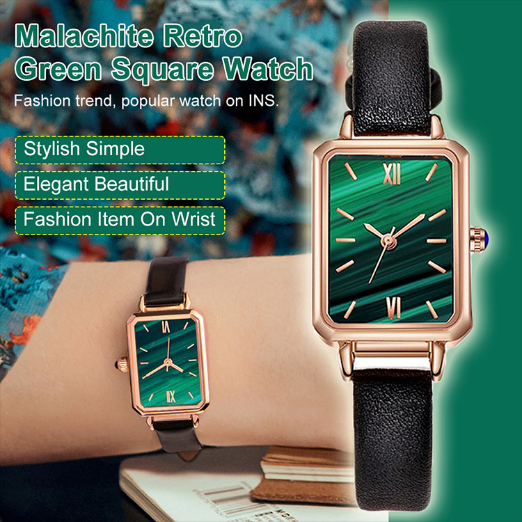 Retro Internet celebrity fashion small green watch malachite green dial ...