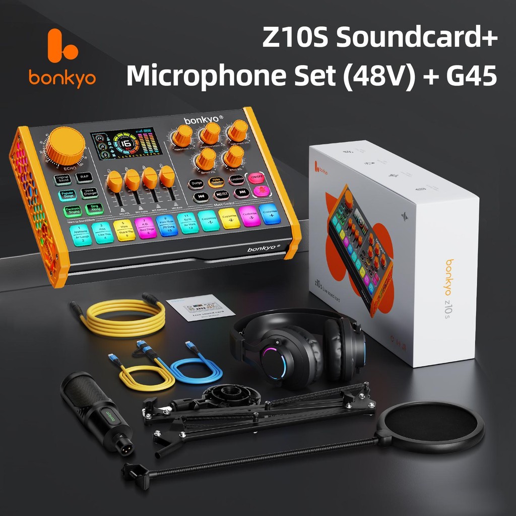 Bonkyo Z10S SoundCard 48V Bluetooth Logical Card Live RGB Mixer ...