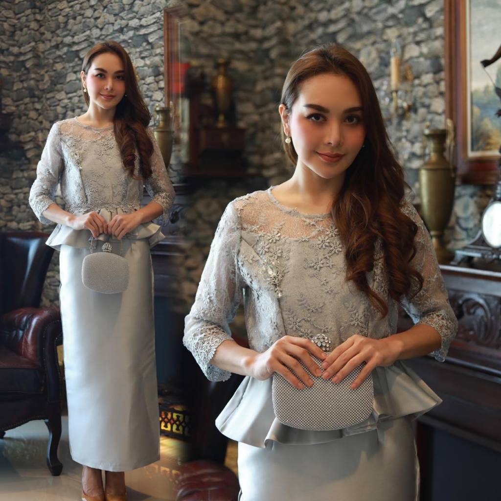 Set Of Luffa Lace Shirt + Skirt Japanese Silk 2 Colors Gray Pink Gold ...