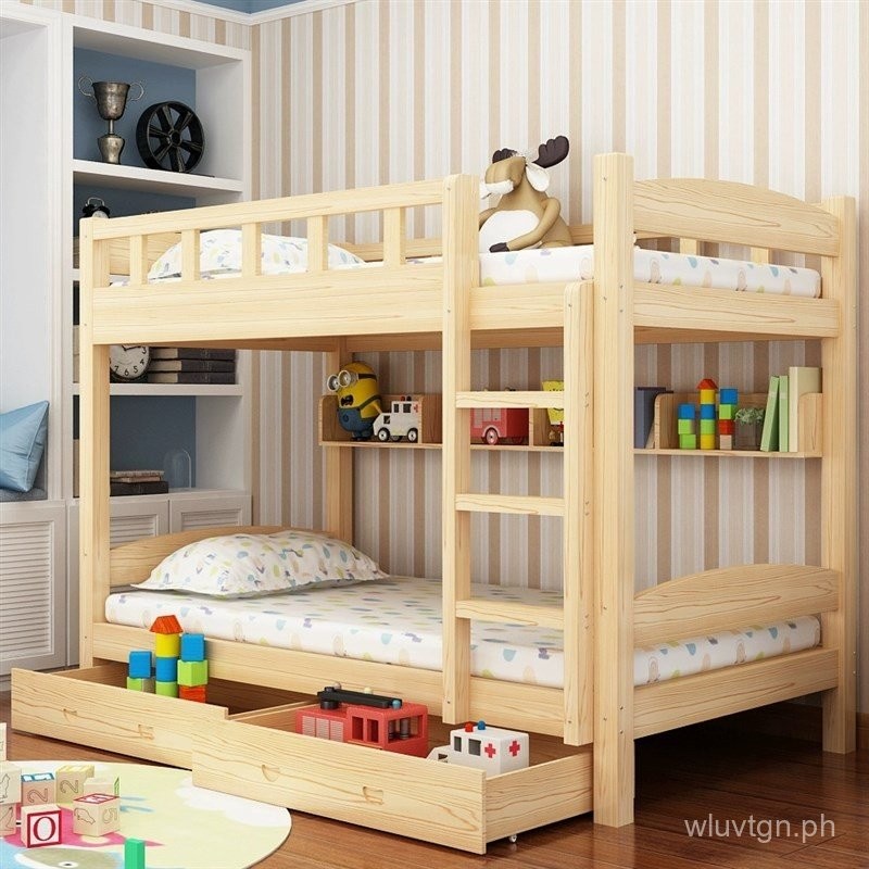Solid Wood Double Bed Bunk Bed n Pine Height-Adjustable Bed Upper and ...