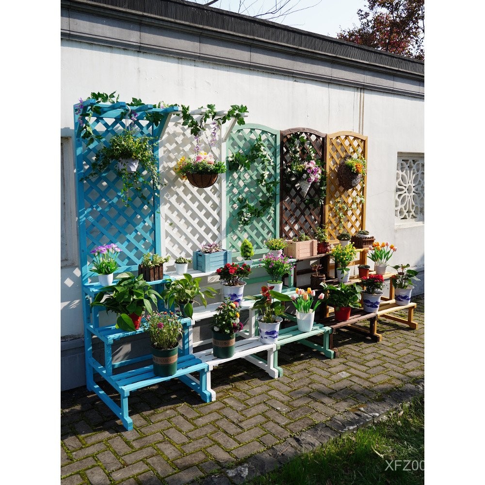 Balcony Rot Wooden Flower Box Courtyard Solid Wood Climbing Rattan Grid ...