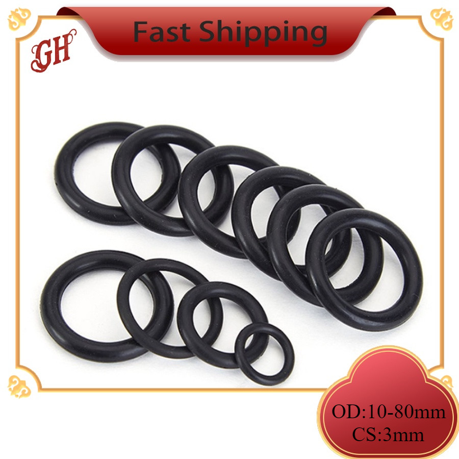 Outer diameter 10-80mm x wire diameter 3mm black nitrile rubber O-ring ...