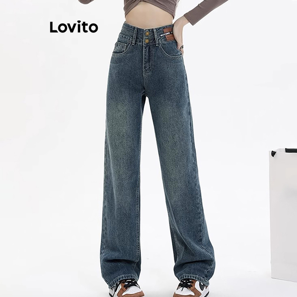 Lovito Women Double Button Front Zip With Pockets Jeans LNA29405 ...