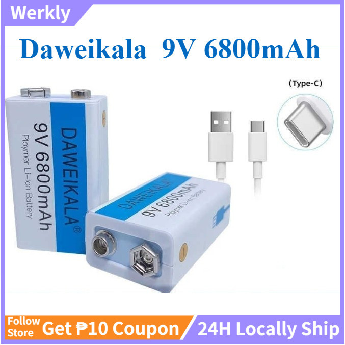 【COD】Daweikala 9V battery 6800mAh li-ion Rechargeable battery Micro USB ...