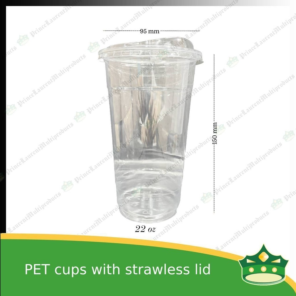 [100 set] PET cups 12oz, 16oz, 22oz crystal clear cups with strawless lid & sip-hole for iced ...