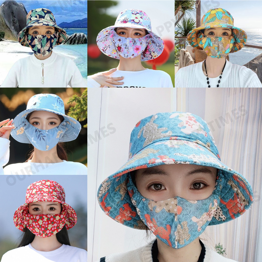 Sunshade Hat Women's Summer Sunscreen Big Eaves Shawl Hat Mask Face ...