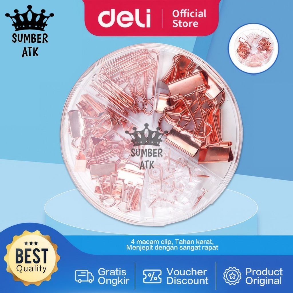 Deli Office Combination Paper Clip Binder Clip and Push Pin Rose Gold ...