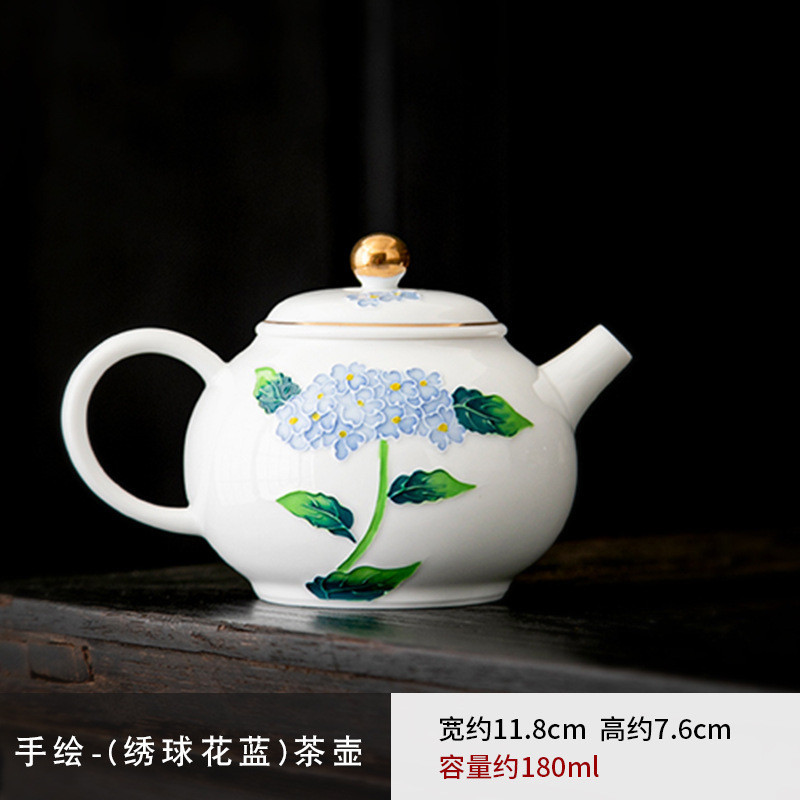 Dehua White Porcelain Teapot Creative Hand-Painted Hydrangea Teapot ...