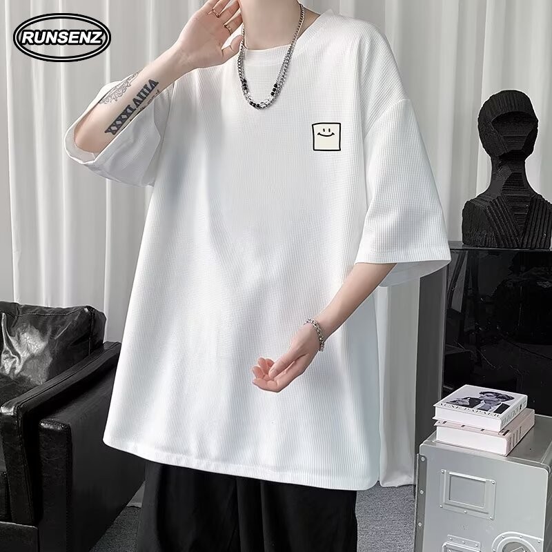 M-8XL Korean Smiley Face Oversize Top Men Plus Size T Shirt Simple Casual Loose Short Sleeve Tee ...