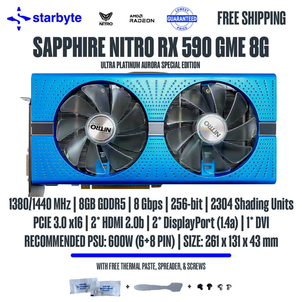 GG+Used Sapphire Nitro+ RX 590 GME 8GB Ultra Platinum Aurora Special ...