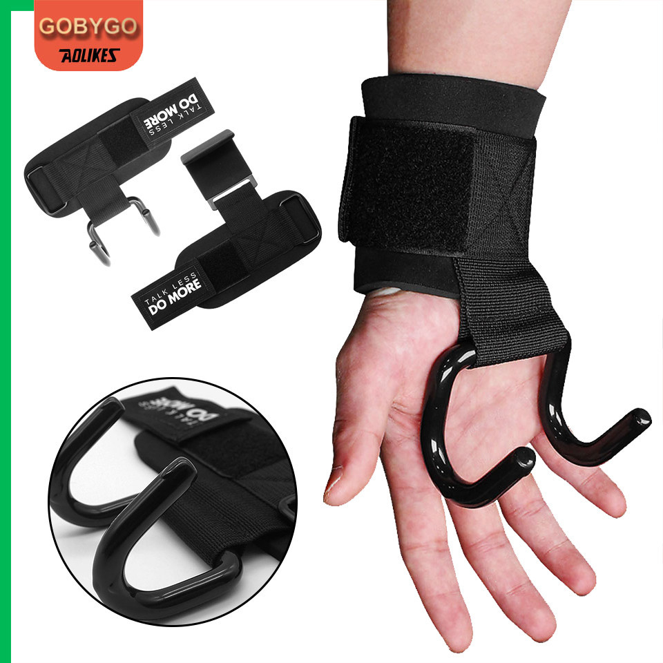 AOLIKES 1Pair Adjustable Weight Lifting Hook Hand Bar Wrist Straps ...