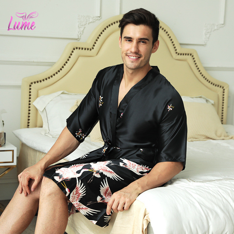 Men Pajamas Silk Satin Robe Short Robe Sleepwear Nightgown | Shopee ...
