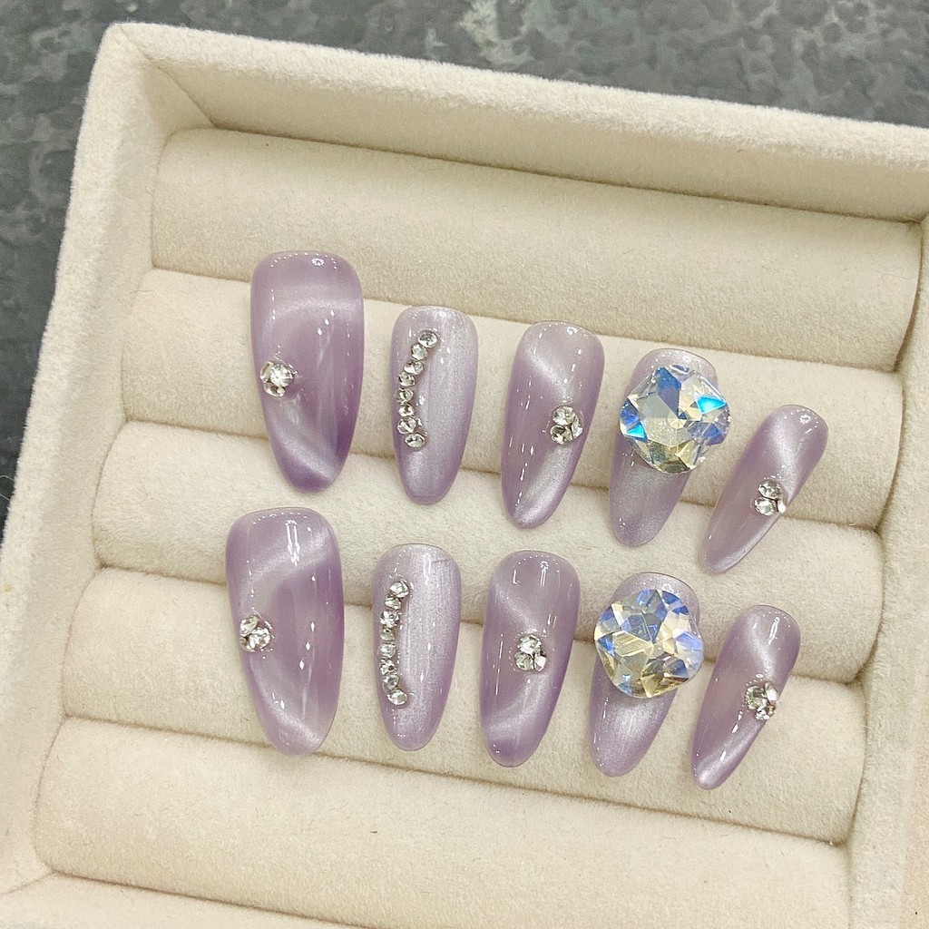 [HANDMADE]Artificial Nail Purple Light Bulb Cat Eye Magic Mirror Angel ...
