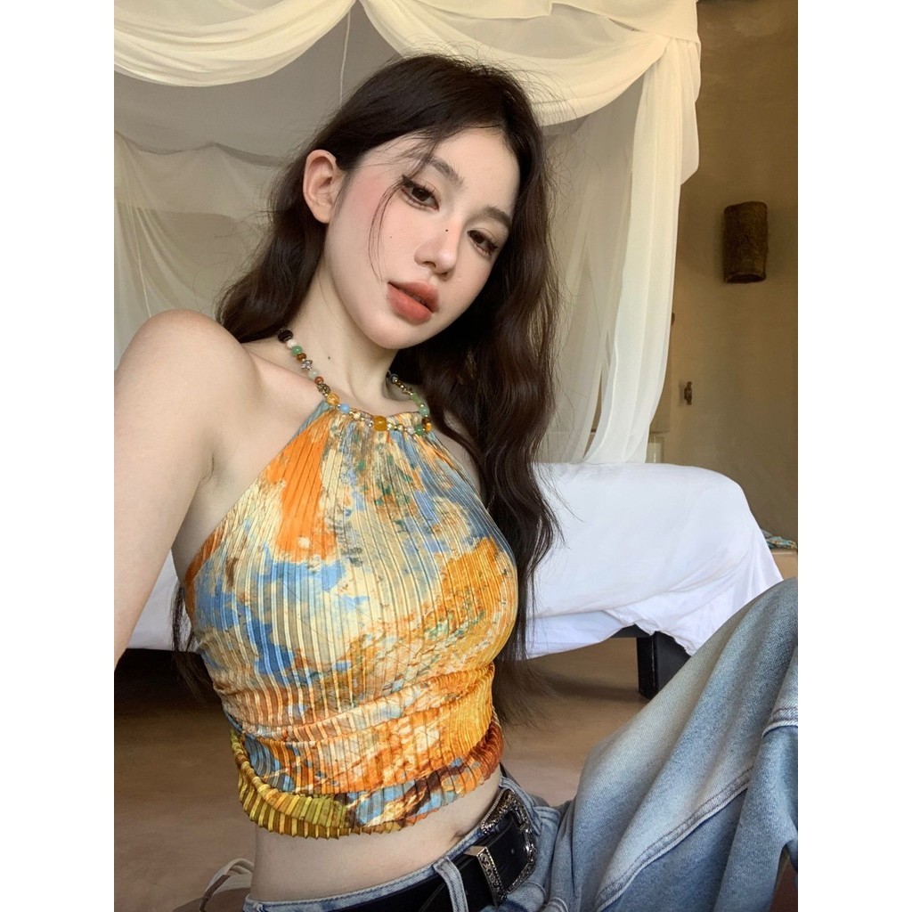 Pure Desire Style Temperament Oil Painting Vest Female Spring Sexy Hot ...