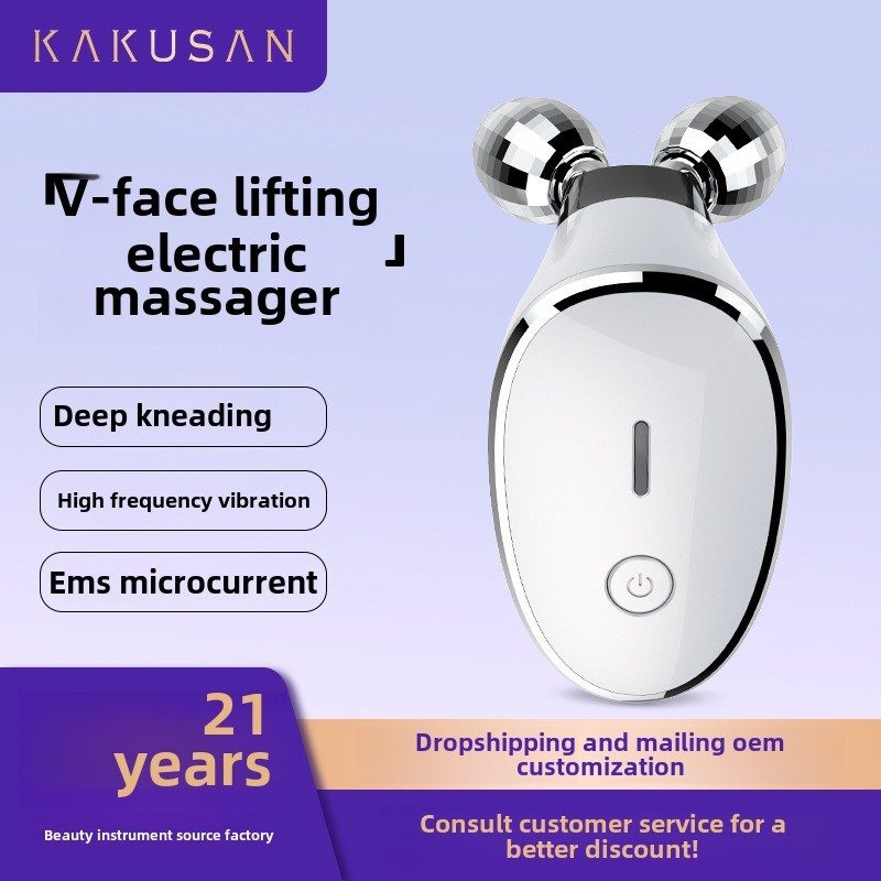Micro Current Massager Facial Double Roller Electric EMS Vibration ...
