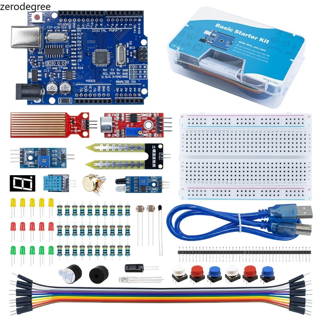 NEW Basic Starter Kit for Arduino Uno R3 with Tutorial Code Breadboard Jumper Wire Led Diodes ...